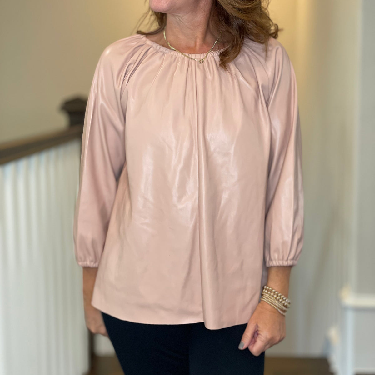 Vegan Leather Peasant Top in Blush – CAS curate.admire.style